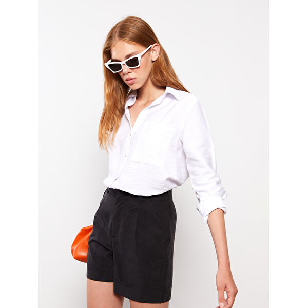 Önden Düğme Kapamalı Düz Uzun Kollu Kadın Gömlek