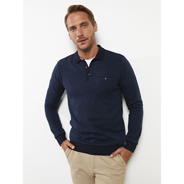 Polo Yaka Uzun Kollu Erkek Sweatshirt