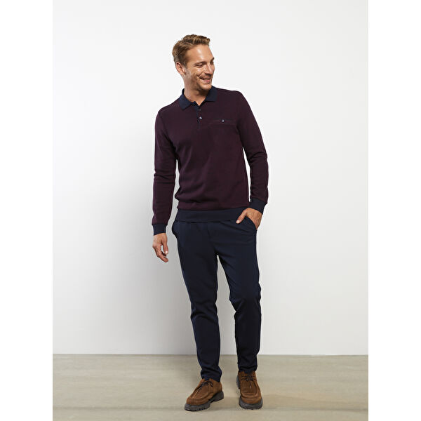 Polo Yaka Uzun Kollu Erkek Sweatshirt