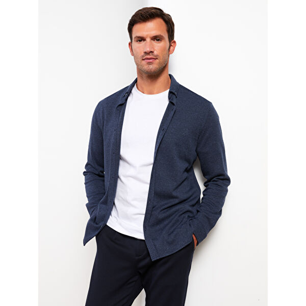 Slim Fit Uzun Kollu Armürlü Erkek Gömlek