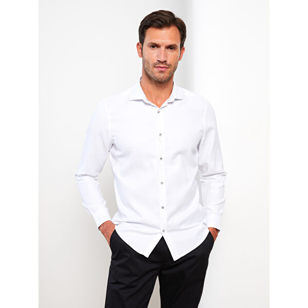 Slim Fit Uzun Kollu Armürlü Erkek Gömlek Slim Fit Uzun Kollu Armürlü Erkek Gömlek
