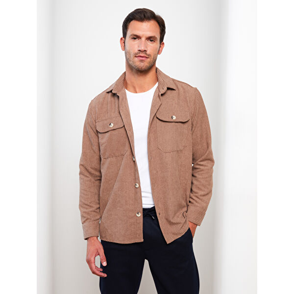 Rahat Kalıp Uzun Kollu Kadife Erkek Gömlek Ceket