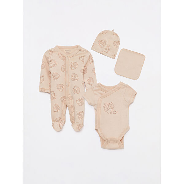 Baskılı Pamuklu Erkek Bebek Hastane Çıkış Seti 4'lü Baskılı Pamuklu Erkek Bebek Hastane Çıkış Seti 4'lü