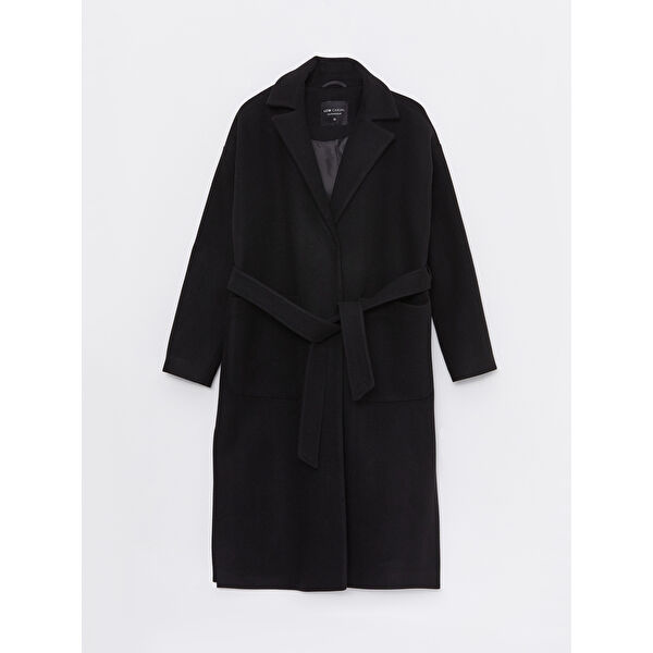 Ceket Yaka Düz Uzun Kollu Kadın Kaşe Kaban