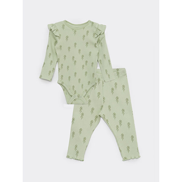 Bisiklet Yaka Uzun Kollu Baskılı Kız Bebek Çıtçıtlı Body ve Tayt 2'li Takım Bisiklet Yaka Uzun Kollu Baskılı Kız Bebek Çıtçıtlı Body ve Tayt 2'li Takım