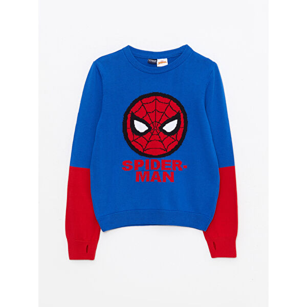 Bisiklet Yaka Spiderman Desenli Uzun Kollu Erkek Çocuk Triko Kazak