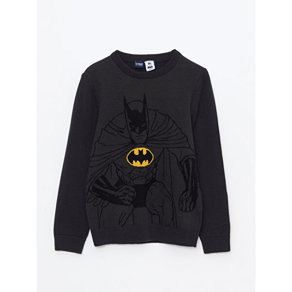 Bisiklet Yaka Batman Desenli Uzun Kollu Erkek Çocuk Triko Kazak