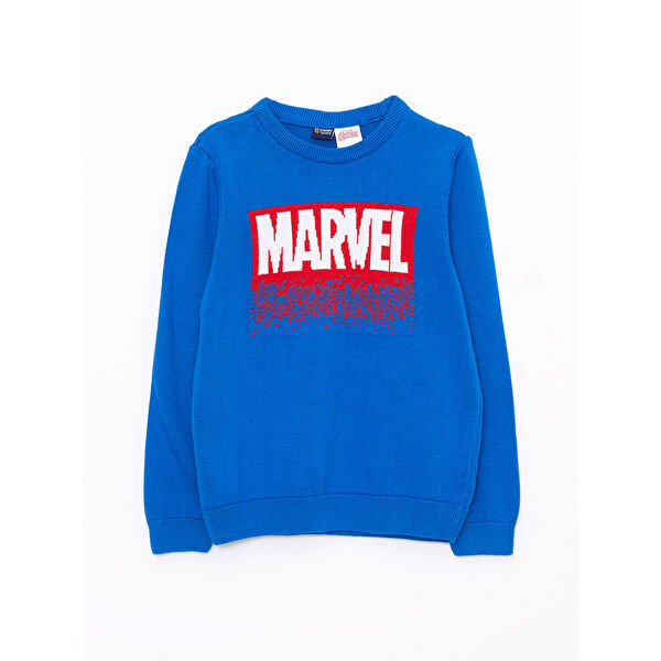 Bisiklet Yaka Marvel Desenli Uzun Kollu Erkek Çocuk Triko Kazak