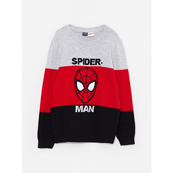 Bisiklet Yaka Spiderman Desenli Uzun Kollu Erkek Çocuk Triko Kazak