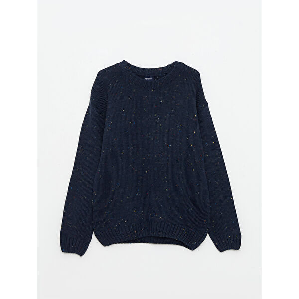 Bisiklet Yaka Uzun Kollu Kendinden Desenli Erkek Çocuk Triko Kazak