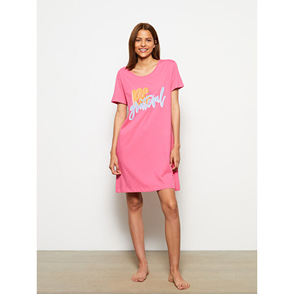 Bisiklet Yaka Baskılı Kısa Kollu Pamuklu Kadın Gecelik Bisiklet Yaka Baskılı Kısa Kollu Pamuklu Kadın Gecelik