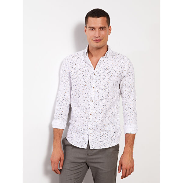 Slim Fit Uzun Kollu Desenli Gabardin Erkek Gömlek Slim Fit Uzun Kollu Desenli Gabardin Erkek Gömlek