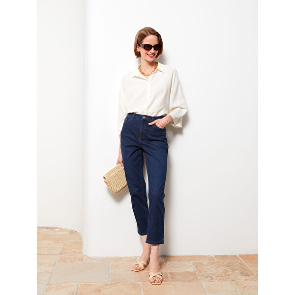 Skinny Fit Düz Cep Detaylı Kadın Rodeo Jean Pantolon