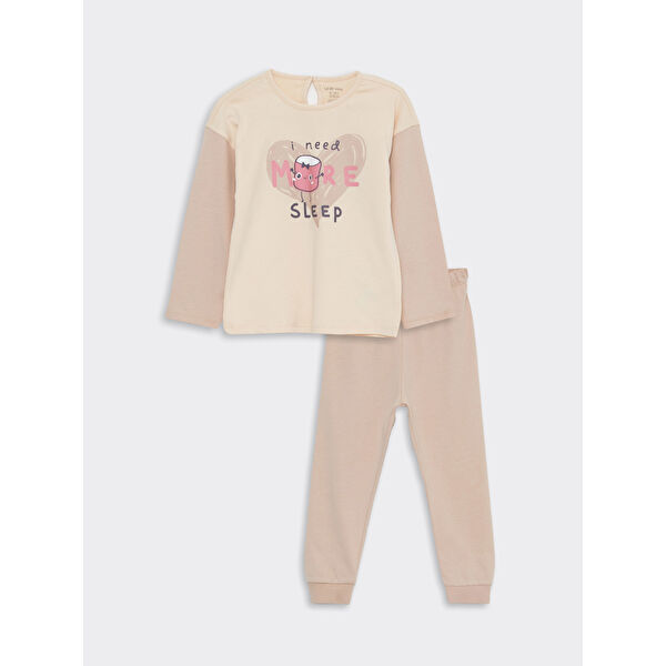 Bisiklet Yaka Uzun Kollu Baskılı Kız Bebek Pijama Takımı