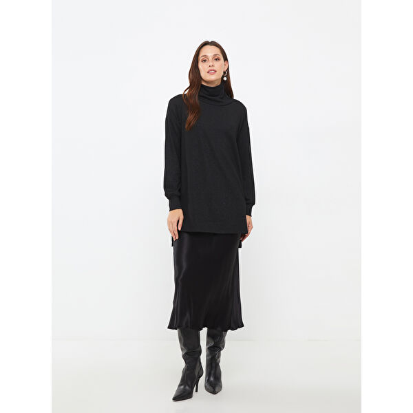 Yarım Balıkçı Yaka Düz Uzun Kollu Oversize Kadın Tunik Yarım Balıkçı Yaka Düz Uzun Kollu Oversize Kadın Tunik