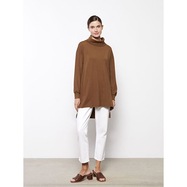 Yarım Balıkçı Yaka Düz Uzun Kollu Oversize Kadın Tunik Yarım Balıkçı Yaka Düz Uzun Kollu Oversize Kadın Tunik