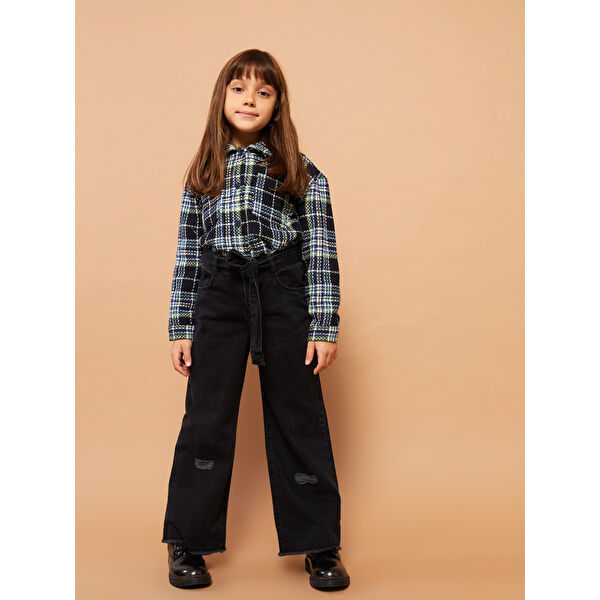 Yırtık Detaylı Geniş Paça Kız Çocuk Jean Pantolon Yırtık Detaylı Geniş Paça Kız Çocuk Jean Pantolon