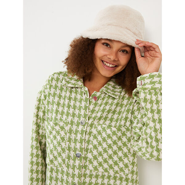 Önden Düğme Kapamalı Desenli Uzun Kollu Tüvit Kadın Gömlek Ceket Önden Düğme Kapamalı Desenli Uzun Kollu Tüvit Kadın Gömlek Ceket