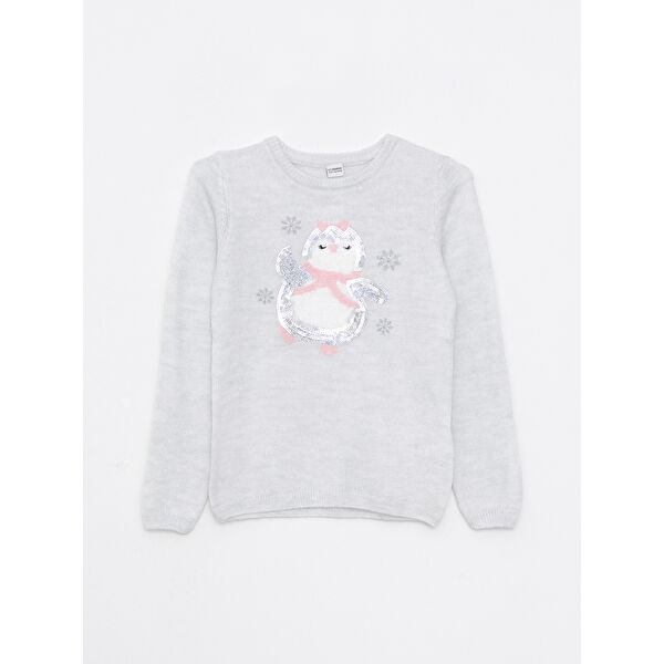 Bisiklet Yaka Desenli Pul İşlemeli Uzun Kollu Kız Çocuk Triko Kazak Bisiklet Yaka Desenli Pul İşlemeli Uzun Kollu Kız Çocuk Triko Kazak