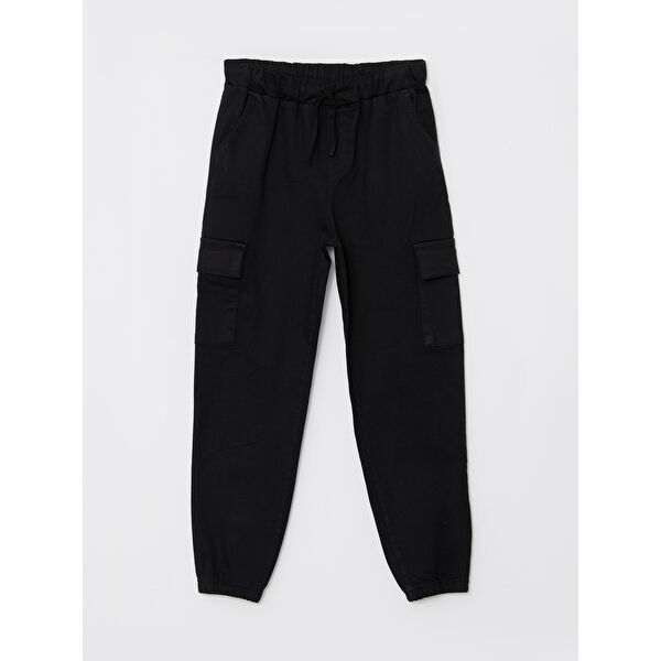 Beli Lastikli Basic Gabardin Kız Çocuk Jogger Kargo Pantolon Beli Lastikli Basic Gabardin Kız Çocuk Jogger Kargo Pantolon