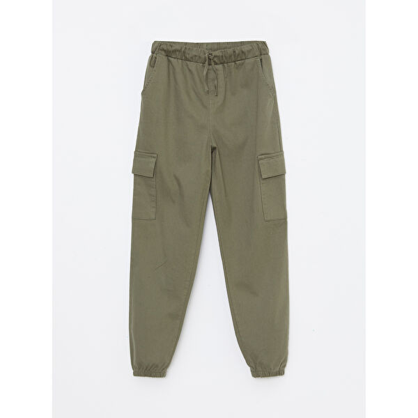 Beli Lastikli Basic Gabardin Kız Çocuk Jogger Kargo Pantolon Beli Lastikli Basic Gabardin Kız Çocuk Jogger Kargo Pantolon