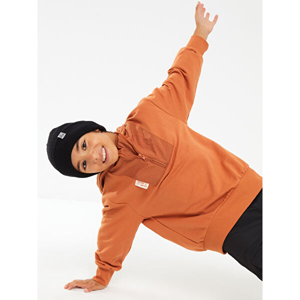 Kapüşonlu Basic Uzun Kollu Erkek Çocuk Sweatshirt