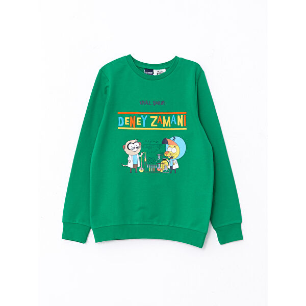 Bisiklet Yaka Kral Şakir Baskılı Uzun Kollu Erkek Çocuk Sweatshirt