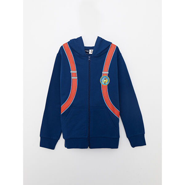 Kapüşonlu Kral Şakir Baskılı Uzun Kollu Erkek Çocuk Fermuarlı Sweatshirt