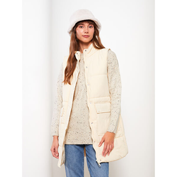 Dik Yaka Düz Kadın Şişme Yelek