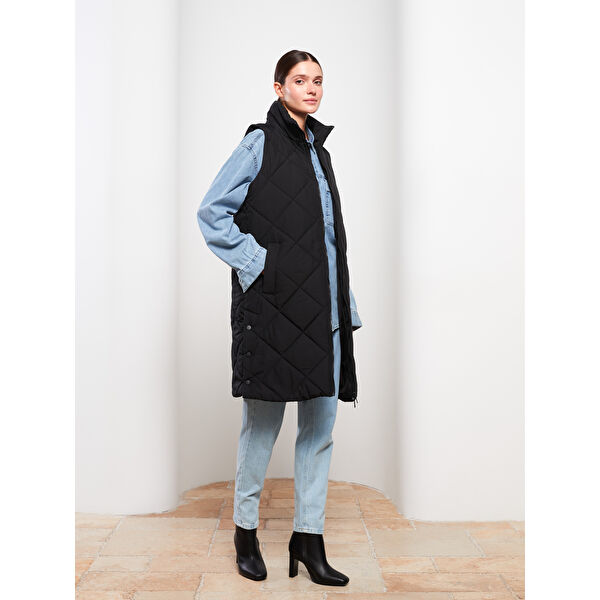 Dik Yaka Kapitone Desenli Kadın Şişme Yelek Dik Yaka Kapitone Desenli Kadın Şişme Yelek