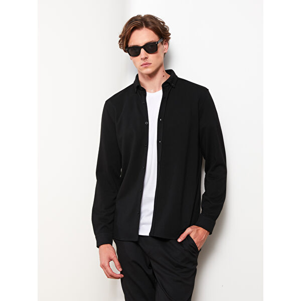Slim Fit Uzun Kollu Örme Erkek Gömlek