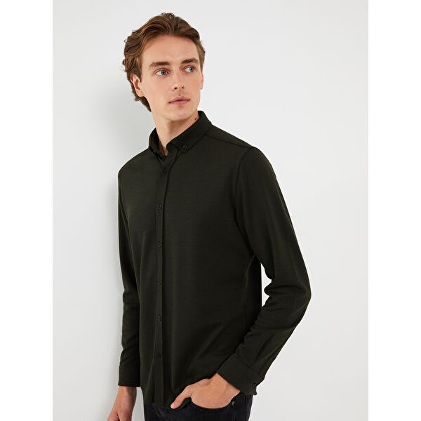 Slim Fit Uzun Kollu Örme Erkek Gömlek Slim Fit Uzun Kollu Örme Erkek Gömlek