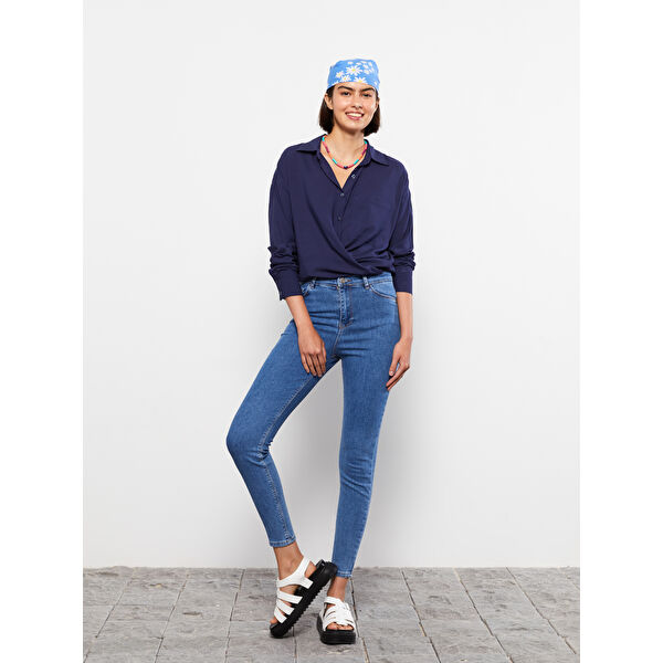 Yüksek Bel Süper Skinny Fit Düz Cep Detaylı Kadın Rodeo Jean Pantolon Yüksek Bel Süper Skinny Fit Düz Cep Detaylı Kadın Rodeo Jean Pantolon