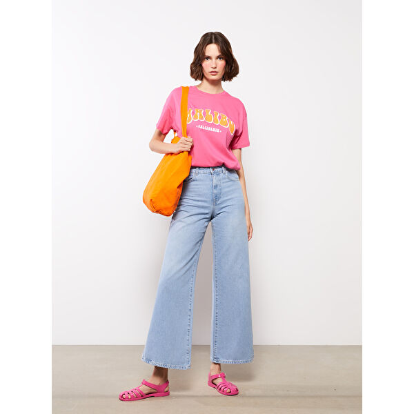 Yüksek Bel Wideleg Düz Kadın Jean Pantolon