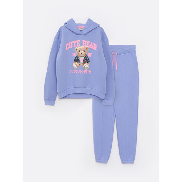 Kapüşonlu Baskılı Uzun Kollu Kız Çocuk Sweatshirt ve Eşofman Altı Kapüşonlu Baskılı Uzun Kollu Kız Çocuk Sweatshirt ve Eşofman Altı