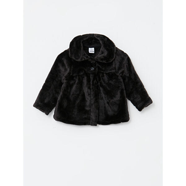 Bebe Yaka Uzun Kollu Kendinden Desenli Pelüş Kız Bebek Hırka