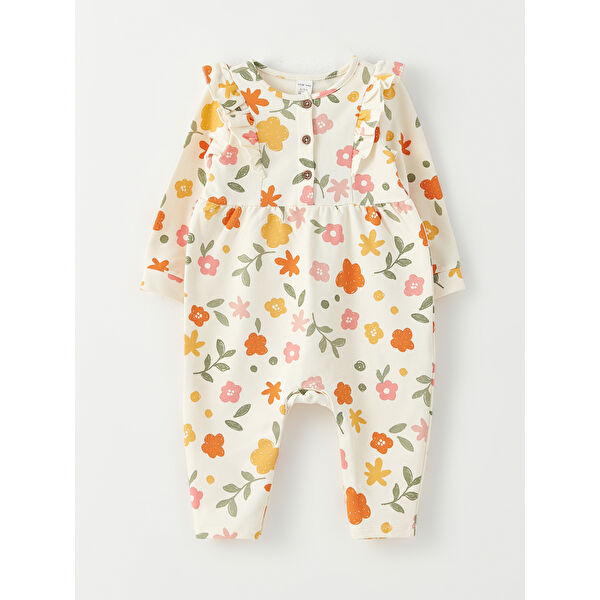 Bisiklet Yaka Uzun Kollu Baskılı Kız Bebek Tulum