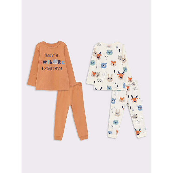 Bisiklet Yaka Uzun Kollu Baskılı Pamuklu Erkek Bebek Pijama Takımı 4'lü