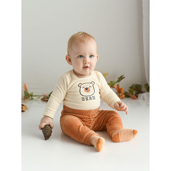 Beli Lastikli Kadife Erkek Bebek Pijama Alt 2'li