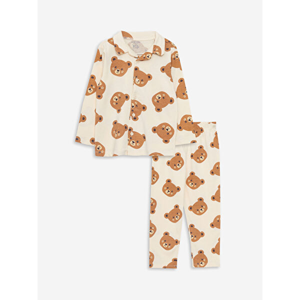 Polo Yaka Uzun Kollu Baskılı Erkek Bebek Pijama Takımı 2'li