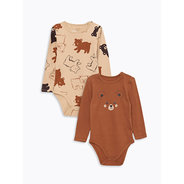 Bisiklet Yaka Uzun Kollu Baskılı Erkek Bebek Çıtçıtlı Body