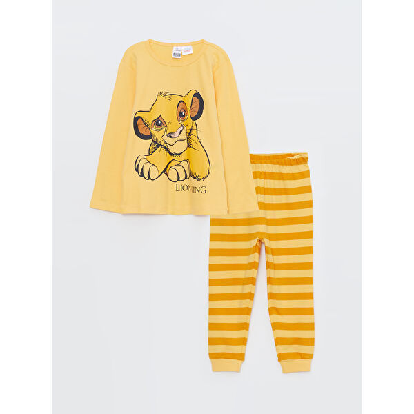 Bisiklet Yaka Uzun Kollu Aslan Kral Baskılı Erkek Bebek Pijama Takımı 2'li