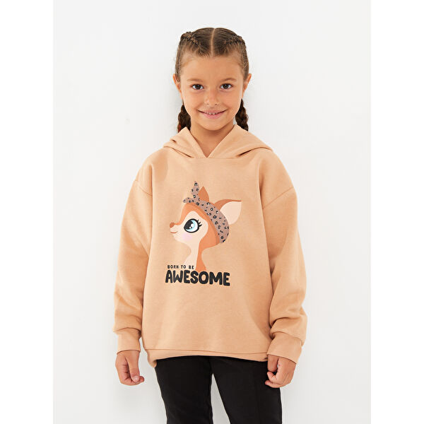 Kapüşonlu Baskılı Uzun Kollu Kız Çocuk Sweatshirt Kapüşonlu Baskılı Uzun Kollu Kız Çocuk Sweatshirt