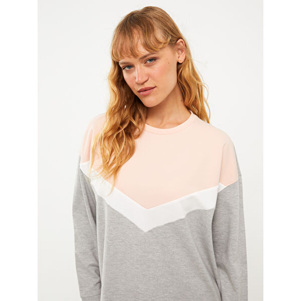 Bisiklet Yaka Renk Bloklu Uzun Kollu Kadın Tunik Bisiklet Yaka Renk Bloklu Uzun Kollu Kadın Tunik