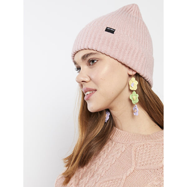 Etiket Baskılı Kadın Triko Bere