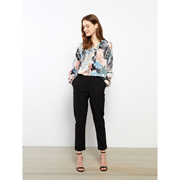 Beli Lastikli Rahat Kalıp Düz Kadın Pantolon