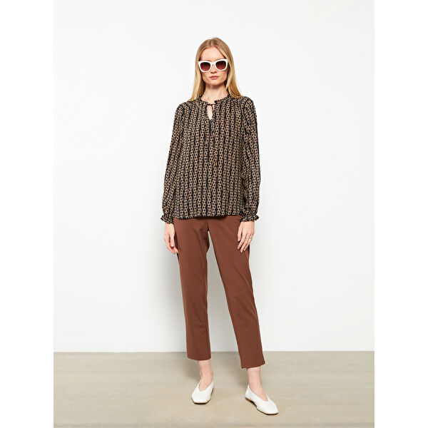 Beli Lastikli Rahat Kalıp Düz Kadın Pantolon