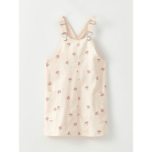 Kare Yaka Desenli Askılı Gabardin Kız Çocuk Salopet Elbise Kare Yaka Desenli Askılı Gabardin Kız Çocuk Salopet Elbise