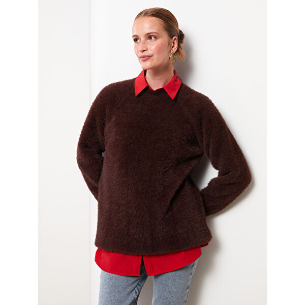 Dik Yaka Düz Uzun Kollu Oversize Kadın Triko Tunik Dik Yaka Düz Uzun Kollu Oversize Kadın Triko Tunik