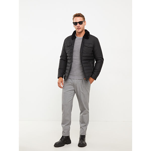 Standart Kalıp Gömlek Yaka Erkek Deri Görünümlü Mont